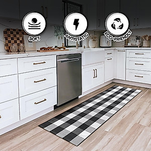 Black and White Buffalo Plaid Rug - 24x71- Cotton Buffalo Plaid Rug for Outdoor/Indoor Use - Washable Large Mat for Living Room, Bathroom, Bedroom, Patio