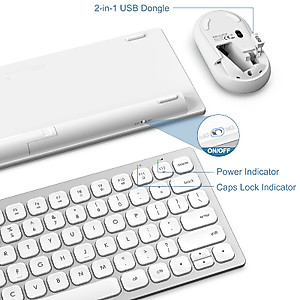 Wireless Keyboard and Mouse, WisFox 2.4GHz Compact Keyboard Mouse Combo, Small Quiet USB Laptop Keyboard Portable Mini Wireless Keyboard for Computer Window PC Notebook (Silver White)