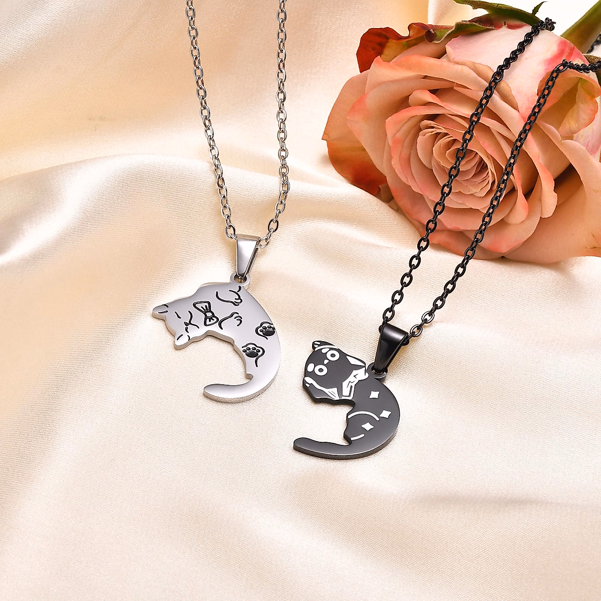 Matching Necklace for Couples, Personalized Yin Yang Pet Cat Pendant Necklace, Boyfriend and Girlfriend Promise Couples Necklaces for Him and Her, Relationship Jewelry Gift for Couples Best Friends