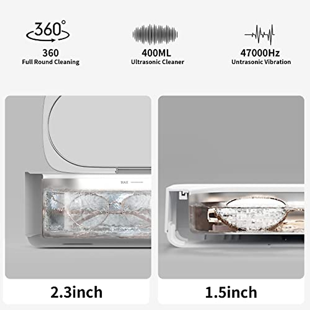 Ultrasonic Jewelry Cleaner, Professional Glasses Cleaning Machine 47kHz Ultrasonic Cleaner for Jewelry, Diamond Ring, Earring, Watches, Eyeglasses, Braces，ect