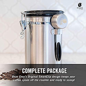 Bean Envy Coffee Canister - 22.5 oz Coffee Storage Container and Organizer w/Stainless Steel Scoop, Date Tracker & Co2-Release Valve - Essential Coffee Accessories, Steel