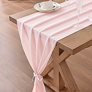 Socomi 14ft Blushing Pink Chiffon Table Runner 29x170 Inches Sheer Wedding Runner Romantic Rustic Table Runner for Christmas Baby Shower