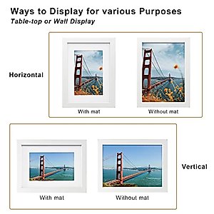 KINLINK A5 Picture Frames White, Photo Frames with Real Glass, Composite Wood Picture Frames for Tabletop and Wall Mounting Display