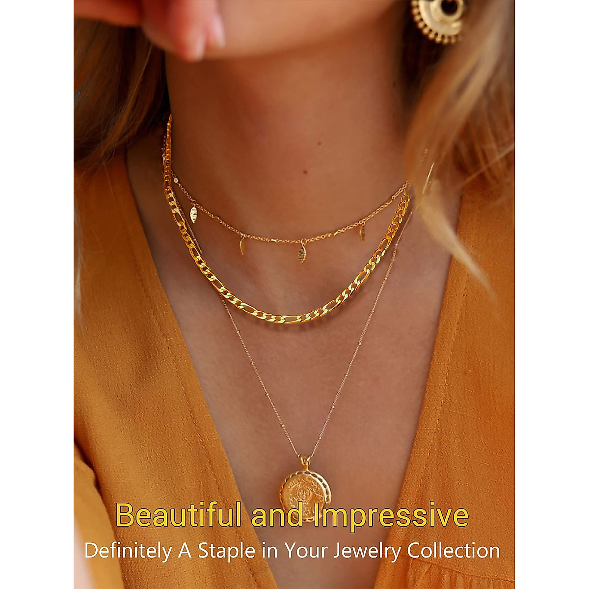 PROSTEEL Figaro Chain Gold Necklace 4mm Dainty Cute Chains 14 Inch Layered Necklaces For Men