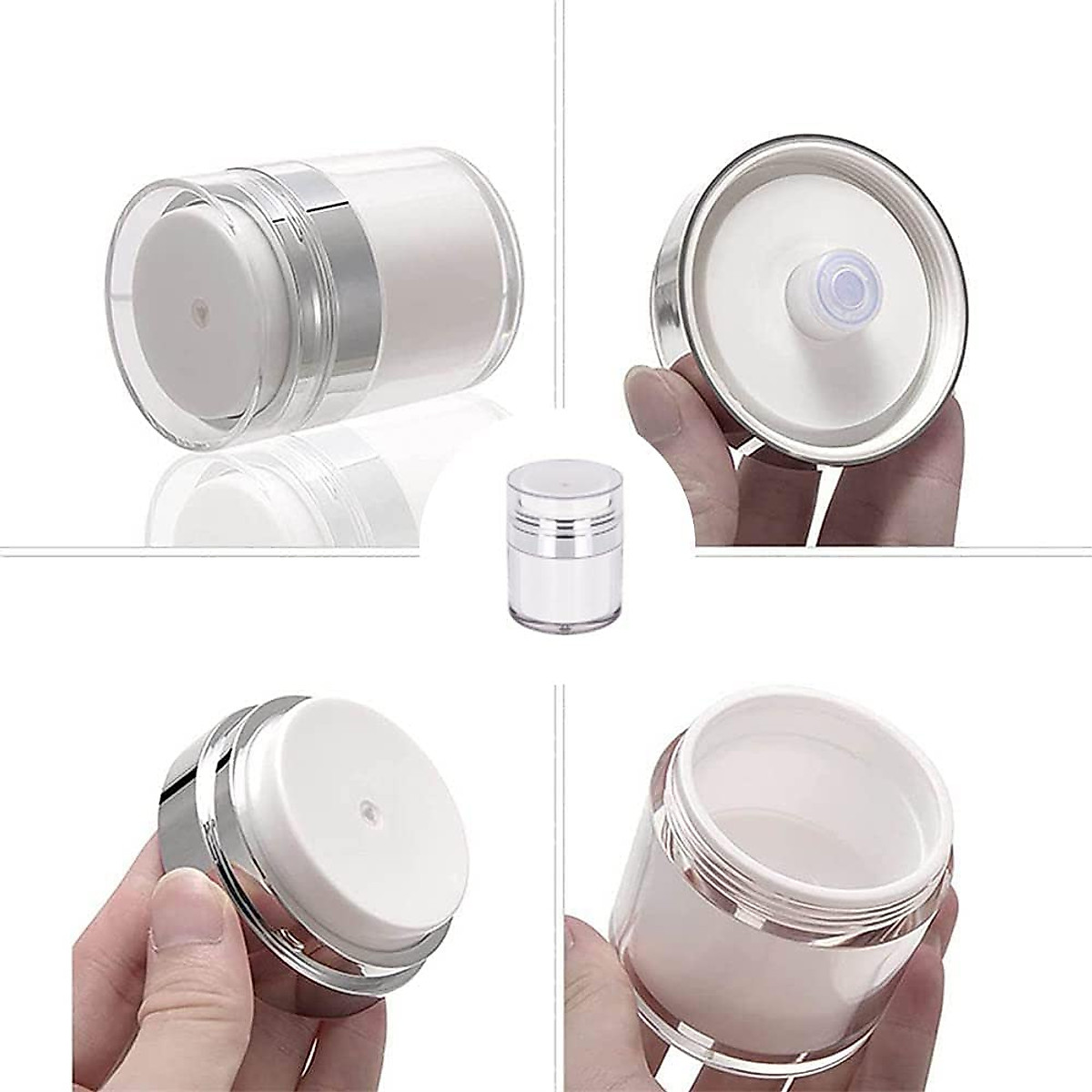 Airless Pump Jar, Set of 2 Cream Jar Vacuum Bottle, Vacuum with Lid Can Refill Cosmetics Containers, Clean and Hygienic(30ml)