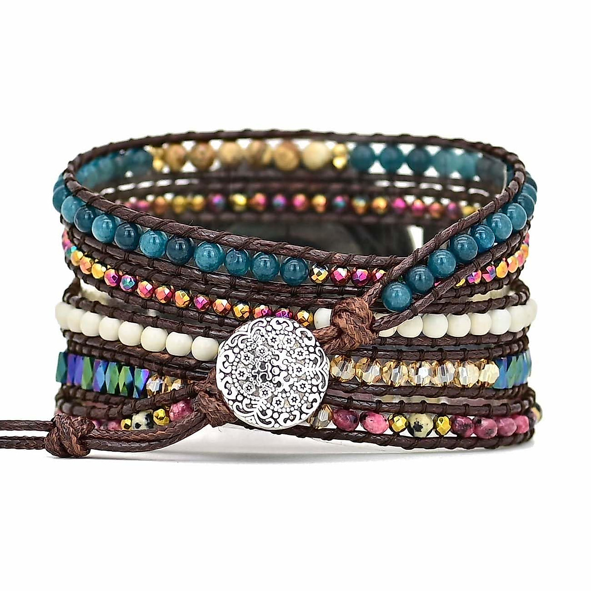 Somesame Compatible with Samsung Galaxy Watch 6/5/4/Active 2 40mm 44mm Band/Watch 6 Classic/Galaxy Watch 5 Pro 45mm/Watch 4 Classic,20mm Boho Beaded 5 Wraps Chakra Bracelet Watch Strap for Women Men