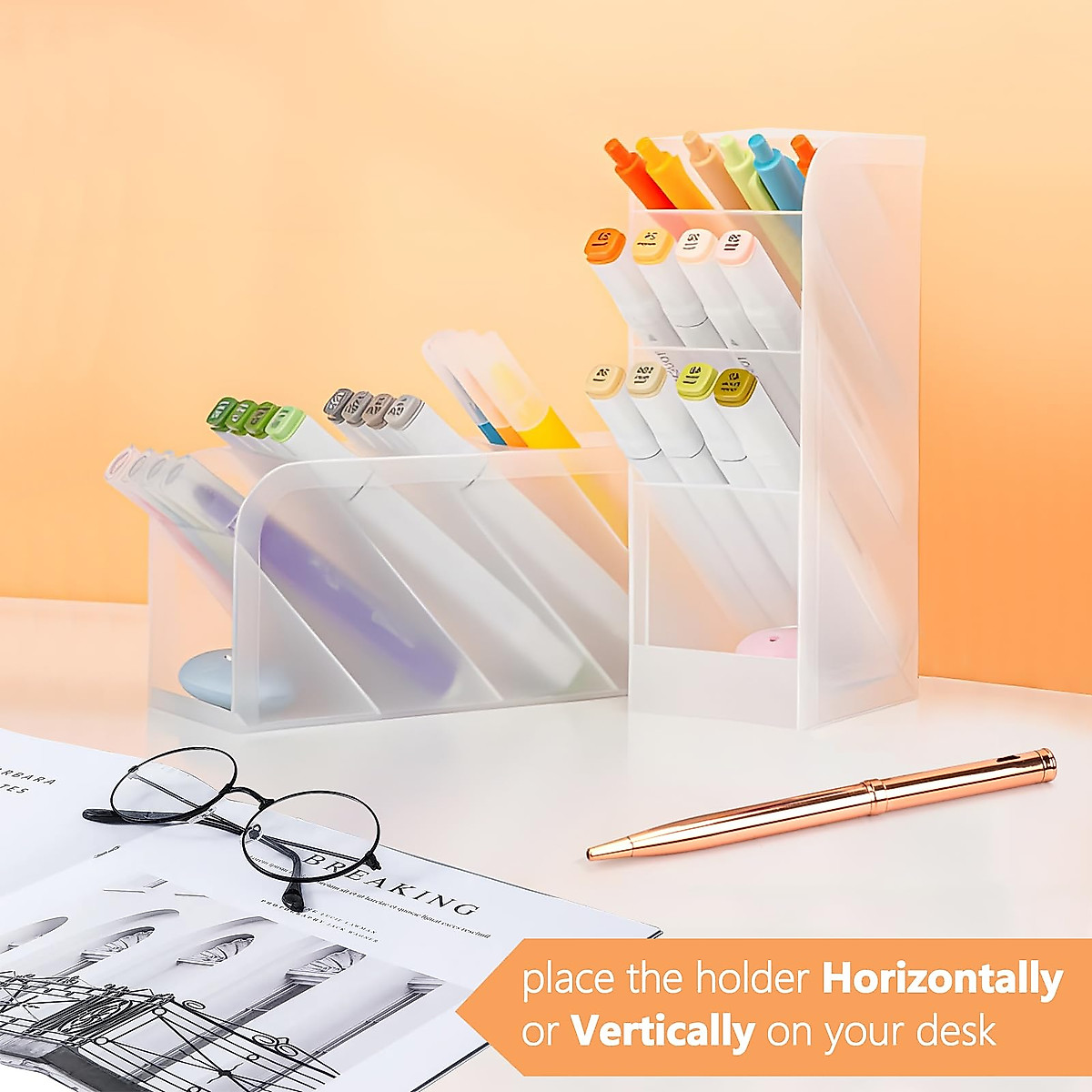 FYY Office Desk Organizers,Pen Holder,Pen Organizer Storage-2Pcs Desk Caddy Organizer with 4 Compartments for Office, School, Home-L-Clear