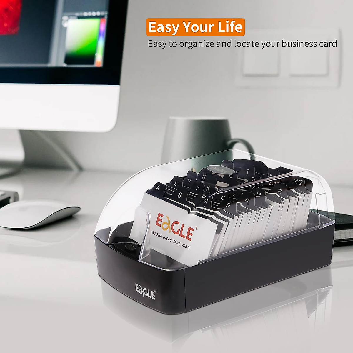 Eagle Business Card Holder Case Box Plastic Push-Button Storage up to 350 Cards