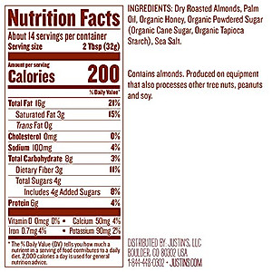 Justin's Honey Almond Butter, No Stir, Gluten-free, Non-GMO, Responsibly Sourced, 16 Ounce Jar