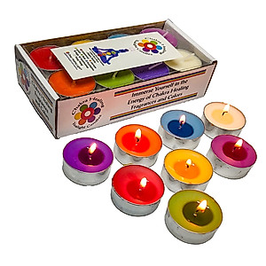 Chakra Colored & Scented Tealight Candles, 16 Pcs - Perfect for Home Decor, Relaxation, Meditation, Reiki, Painting, Vigils & Gifts - Over 56 Hrs Burn Time