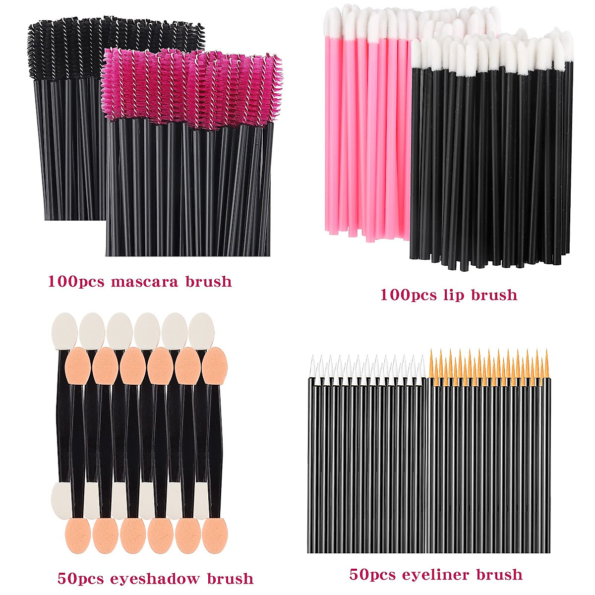 300PCS Disposable Makeup Applicators Tools Kit, Include 100 Disposable Lip Brushes Lip Wands 100 Mascara Brushes Wands Applicator 50 Eyeliner Brushes 50 Eyeshadow Brushes for Eyes and Lips Makeup