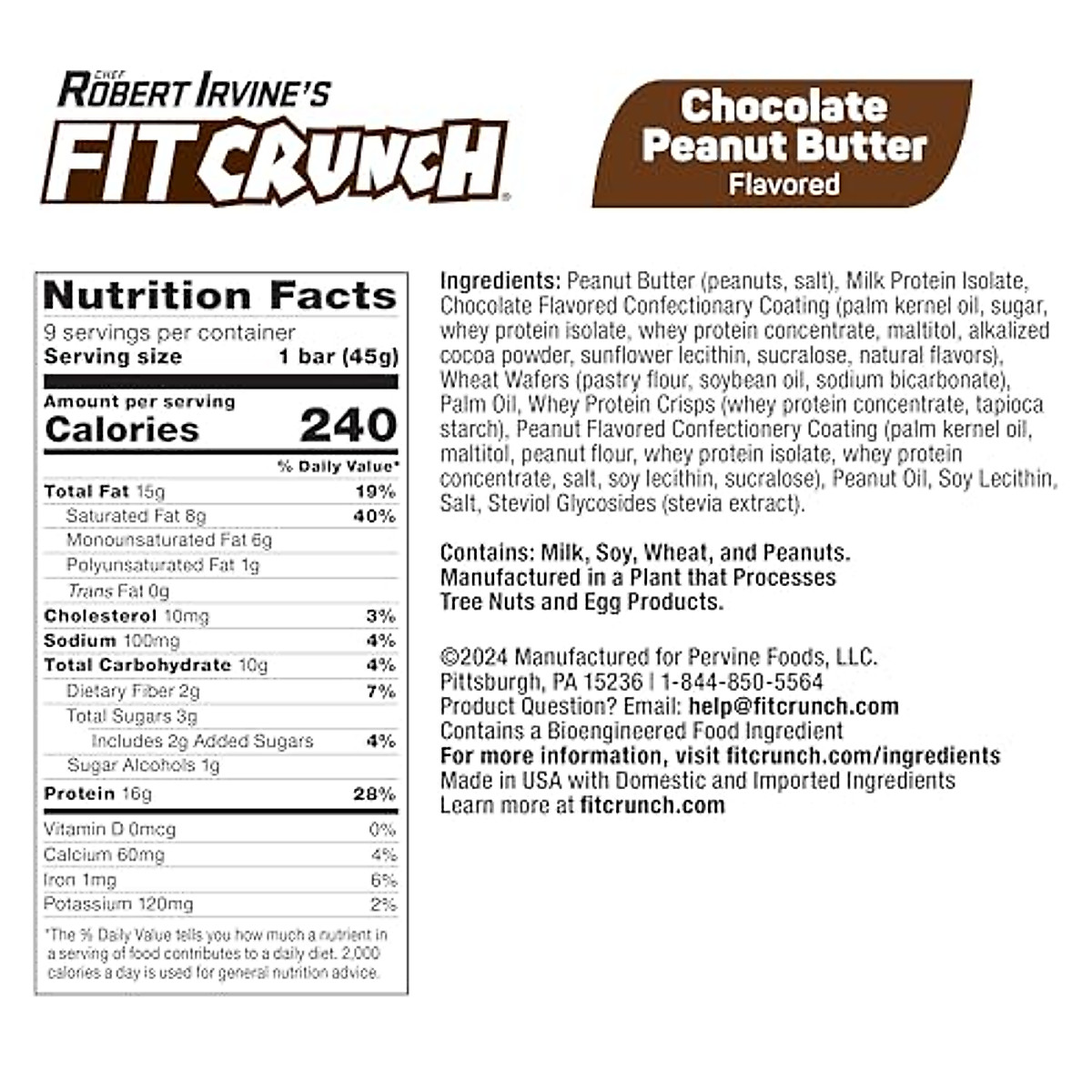 FITCRUNCH Wafer Protein Bars, Designed by Robert Irvine, 16g of Protein & 3g of Sugar (9 Bars, Chocolate Peanut Butter)