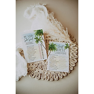 Your Main Event Prints Palm Tree Beach, Wedding Bridal Shower Games Guest Quest, He Said She Said, Would She Rather, How Well Do You Know(Set of 4 Fun Activities for 25 Guests)