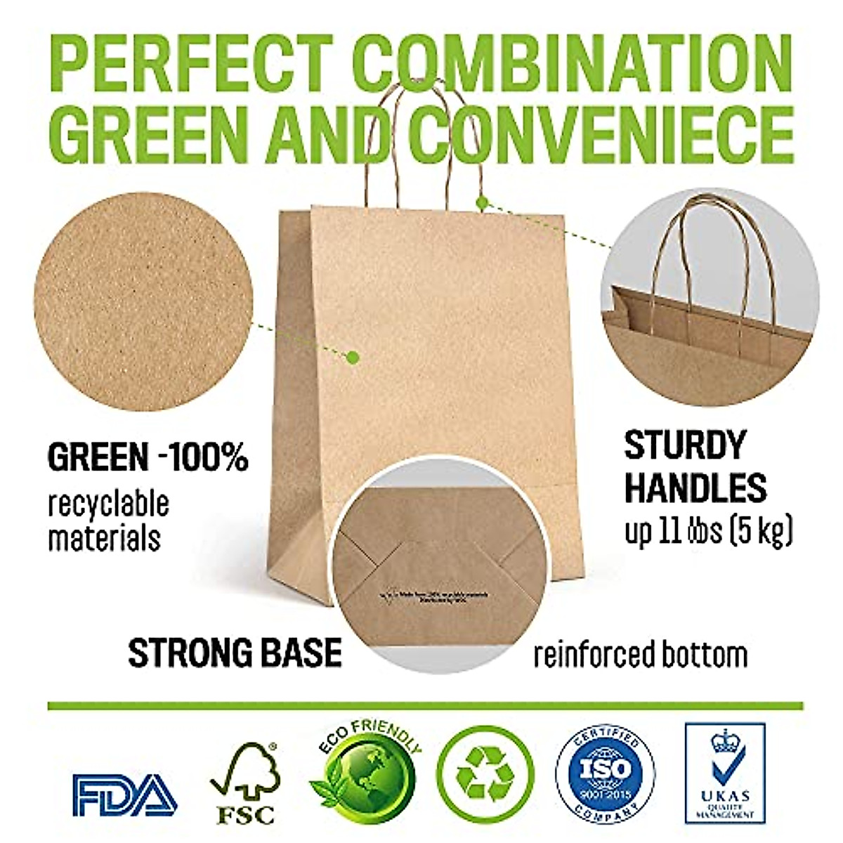 WDC Brown paper bags with handles bulk, 75 craft bags, 25 each (large, medium & small). Plain paper bags great for shopping, gift bag with assorted sizes