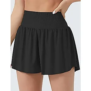THE GYM PEOPLE Women's High Waisted Flowy Running Shorts Butterfly 2 in 1 Athletic Workout Skirt Shorts Black