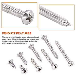 Rustark 180-Pcs [#8 3/8" to 1-1/2"] 304 Stainless Steel Round Pan Head Phillips Cross Wood Screws Self Tapping Drilling Screws Assortment Kit