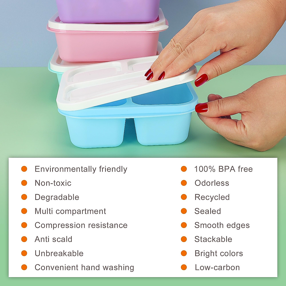 4 Pack Bento Box For Kids, 3 Compartments Bento Snack Box Meal Prep Containers For Adults, Lunchable Container for Kids, Reusable Food Storage Containers Snack Containers for School, Work, Travel