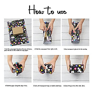 Birthday Wrapping Paper For Kids Girls Boys, Unicorn Design Gift Wrapping Paper for Birthday Baby Shower with 78.7 inches Ribbon, 4 Sheets Folded Flat 20x28 inches per sheet