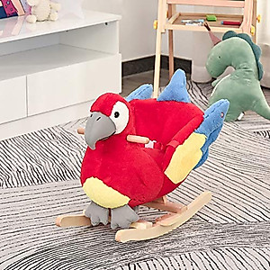 Qaba Kids Ride-On Rocking Horse Toy Parrot Style Rocker with Fun Music & Soft Plush Fabric for Children 18-36 Months