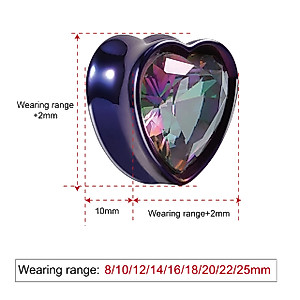 PUNKYOUTH Surgical Steel Heart-Shaped Zircon Double Flared Ear Tunnels And Plugs Stretcher Expander Sold As Pair Gauge 8mm-25mm