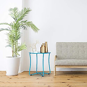 VINGLI Outdoor Side Table, Metal Weather Resistant Round Coffee Table, Patio Side Table End Table, Sofa End Table, Snack Table/Nightstand for Garden, Garden Yard Lawn, Balcony and Office (Blue)