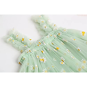 Daisy Suspenders Clothes Beach Baby Floral Kids Dress Casual Girl Toddler Summer Girls (Mint Green #4, 1-2 Years)