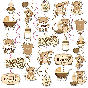 54Pcs Neutral Bear Baby Shower Party Hanging Swirls Cream Bear We Can Bearly Wait Nude Teddy Foil Ceiling Swirls Decor Boho Brown Bear Kids Birthday Gender Reveal Wedding Bridal Shower Party Supplies