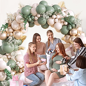 130Pcs Sage Green Gold Balloon Garland Arch Kit with Sage Green Sand White Gold Balloons for Baby Shower Bridal Shower Birthday Engagement Wild One Party Decorations