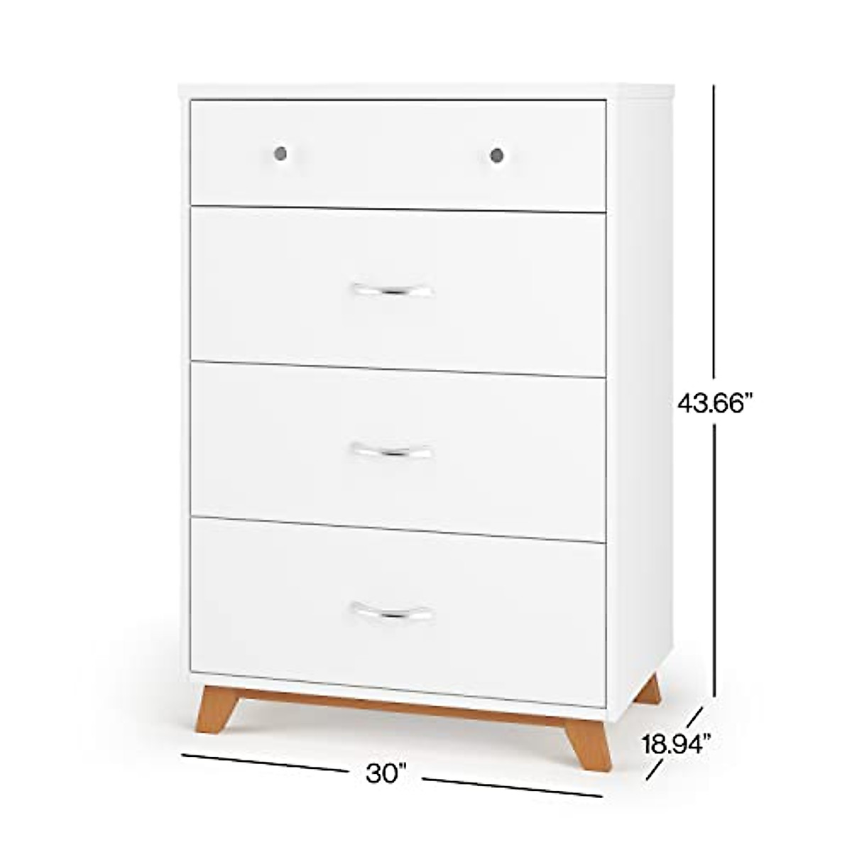 Child Craft SOHO 4 Drawer Mid-Century Modern Chest, Anti-Tip Kit, Extra-Large Storage for Baby Nursery, Kid’s Room (White/Natural)