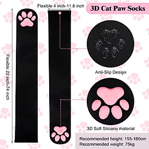 3D Cat Claw Pad Stockings and Gloves Thigh High Socks Long Gloves Silicone Claw Lolita Cat Cosplay for Girls Women (Black and Pink)