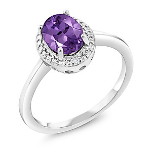 Gem Stone King 925 Sterling Silver Purple Amethyst and White Diamond Engagement Ring For Women (1.01 Cttw, Gemstone February Birthstone, Oval 8X6MM, Available In Size 5, 6, 7, 8, 9)