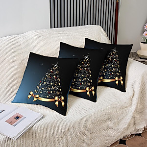 Homewish Abstract Christmas Tree Throw Pillow Cover Modern Simple Gradient Blue Cushion Cover for Kids Teens Adults Glitter Stars Golden Xmas Deocr Cushion Case for Office Sofa 16x16 Inch