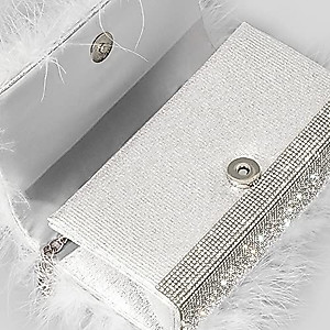 ATOLYE Sparkly Rhinestone Ostrich Feather Evening Clutch Bag, Women Shiny Handbag/Shoulder/Crossbody Bags for Wedding Party