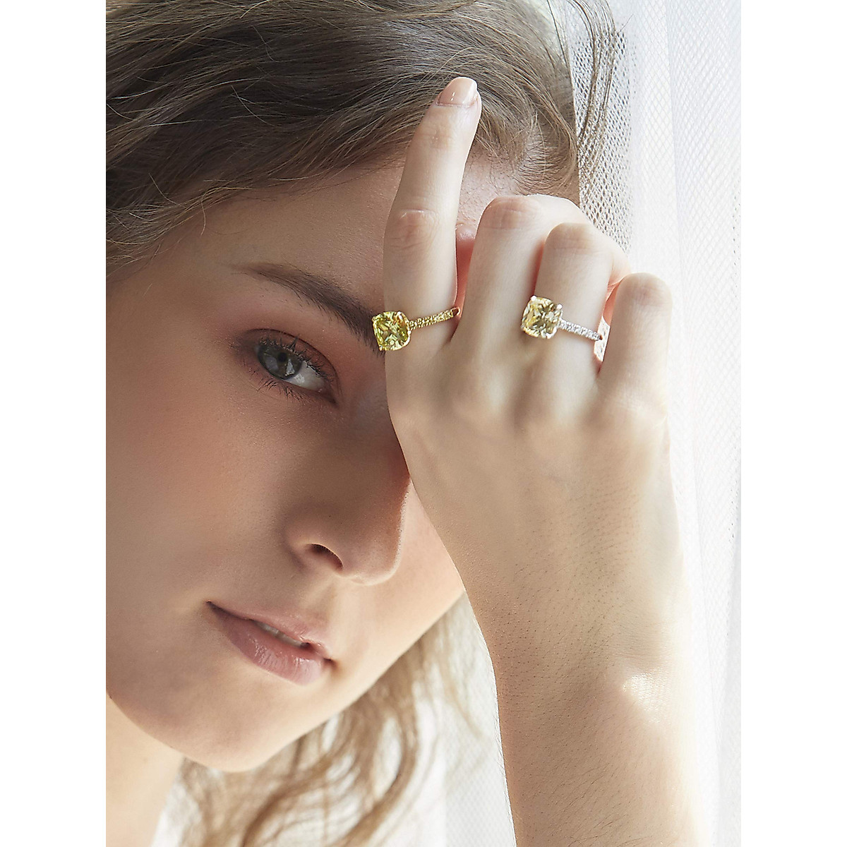 Anthia Jewelry Womens Sterling Silver High Shine Polish Finish Sparkling Cubic Zirconia Multi Gemstone Big Gem Cushion Cut Comfy Fit Fashion Jewelry Accessory Elegant Gorgeous Ring, Yellow, Size 8