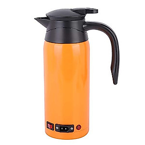 Portable Car Electric Kettle, 800ml 12V 24V Stainless Steel Electric Car Kettle, Heating Cup Coffee Mug Travel Water Bottle Road Trip Travel Cigarette Lighter Heated Water Tea Coffee Kettle (Orange)