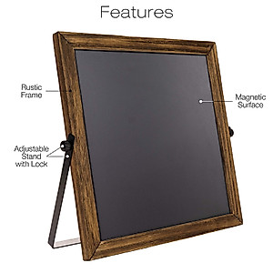 Excello Global Products Rustic Chalkboard Sign Wooden Frame with Adjustable Stand Menu Message Board Double Sided Display Magnetic Surface Reversible 11 x 11 Inches