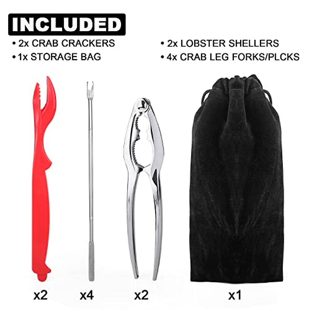 Seafood Tools Set includes 2 Crab Crackers, 2 Lobster Crackers Shellers, 4 Crab Leg Forks/Picks - Nut Cracker Set
