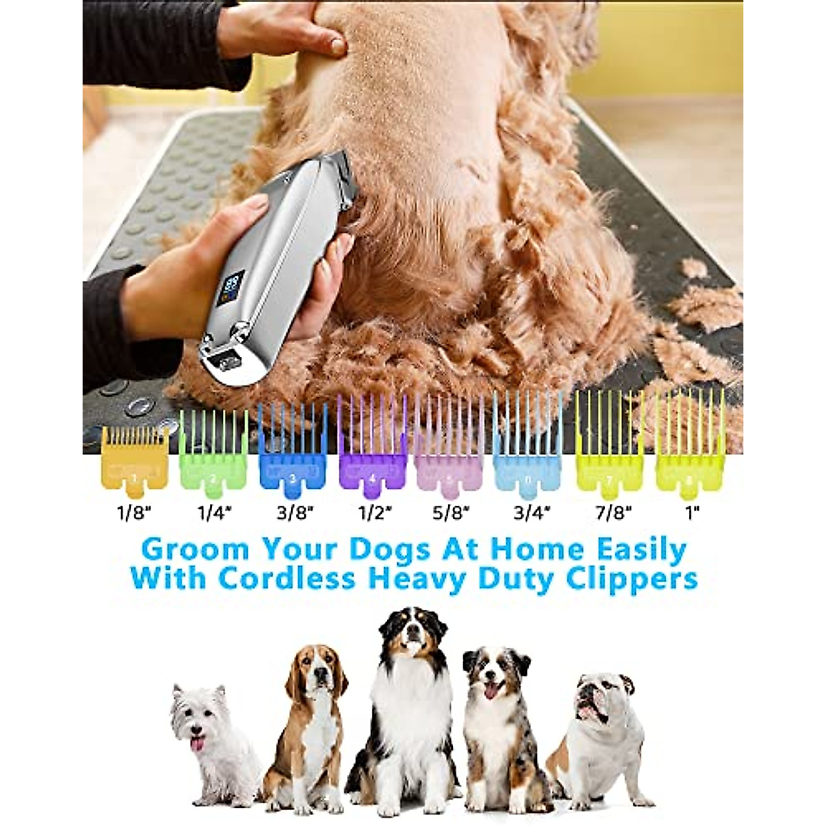 oneisall Dog Grooming Clippers for Thick Heavy Coats,2 Speed Cordless Hair Trimmers with Metal Blade Grooming Kit for Pets Dogs Cats Animals