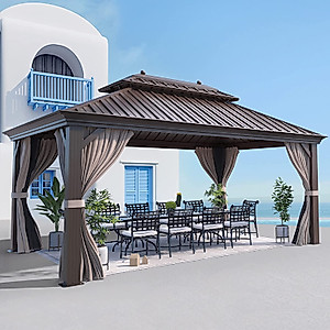 YOLENY 12'x16' Hardtop Gazebo with Double Galvanized Steel Roof, Pergolas Aluminum Frame, Curtains and Netting Included, Metal Outdoor Gazebos for Patios, Garden, Lawns, Parties