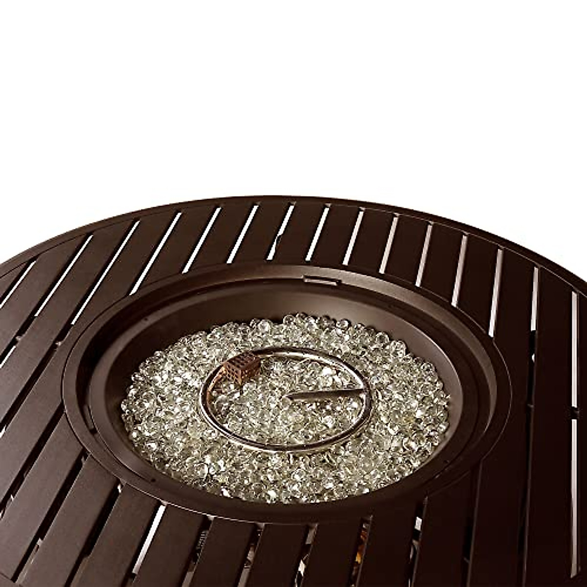Round 44 in. x 44 in. Aluminum Propane Fire Pit Table with Glass Beads, Two Covers, Lid, 57,000 BTUs in Brown Finish