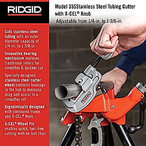 RIDGID 29963 Model 35S 1/4" to 1-3/8" Stainless Steel Tubing Cutter with X-CEL Knob, Silver & 40617 Model 101 Close Quarters Tubing Cutter with 1/4"-1-1/8" Cutting Capacity, Silver