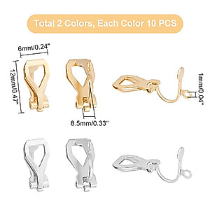 UNICRAFTALE 20pcs Stainless Steel Clip-on Earrings Painless Ear Clip Non-Pierced Ears Golden Stainless Steel Color Clip-on Earring Converter Components DIY Earring 12mm Long