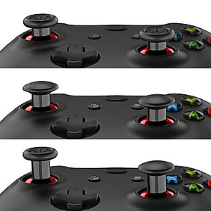 eXtremeRate ThumbsGear Interchangeable Thumbstick for Xbox Controller - Improve Comfort - Chrome Red 3 Height Domed & Concave Grips Ergonomic Adjustable Joystick for Xbox Core, for Xbox One S/X/Elite