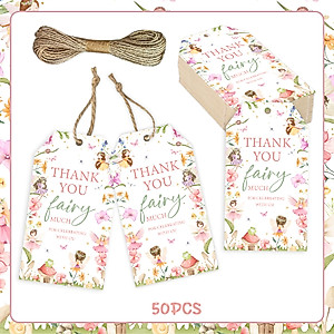 Jollyboom 50Pcs Fairy Thank You Gift Tags, Fairy Theme Gift Tags Thank You for Celebrating with US Tags Double-Sided Printing for Girl Birthday Baby Shower Wedding Bridal Shower Party
