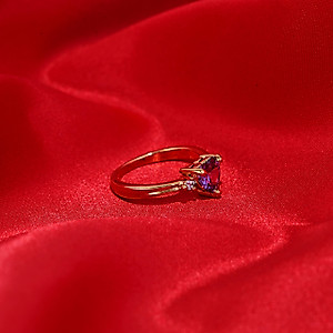 LIFETIME JEWELRY 3-Stone Cubic Zirconia Heart Ring for Women 24k Real Gold Plated (Purple, 7)