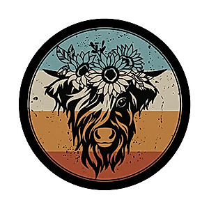 Retro Vintage Scottish Highland Cow with Flower PopSockets Swappable PopGrip