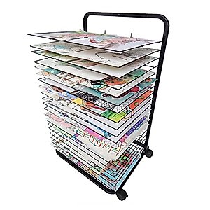 Drying Racks, Mobile Art Drying Rack with Wire Shelves for Works of Art, Black Powder Coated Finish, Ideal for Schools and Art Clubs, Easy Moving with Rollingers/35-Layer