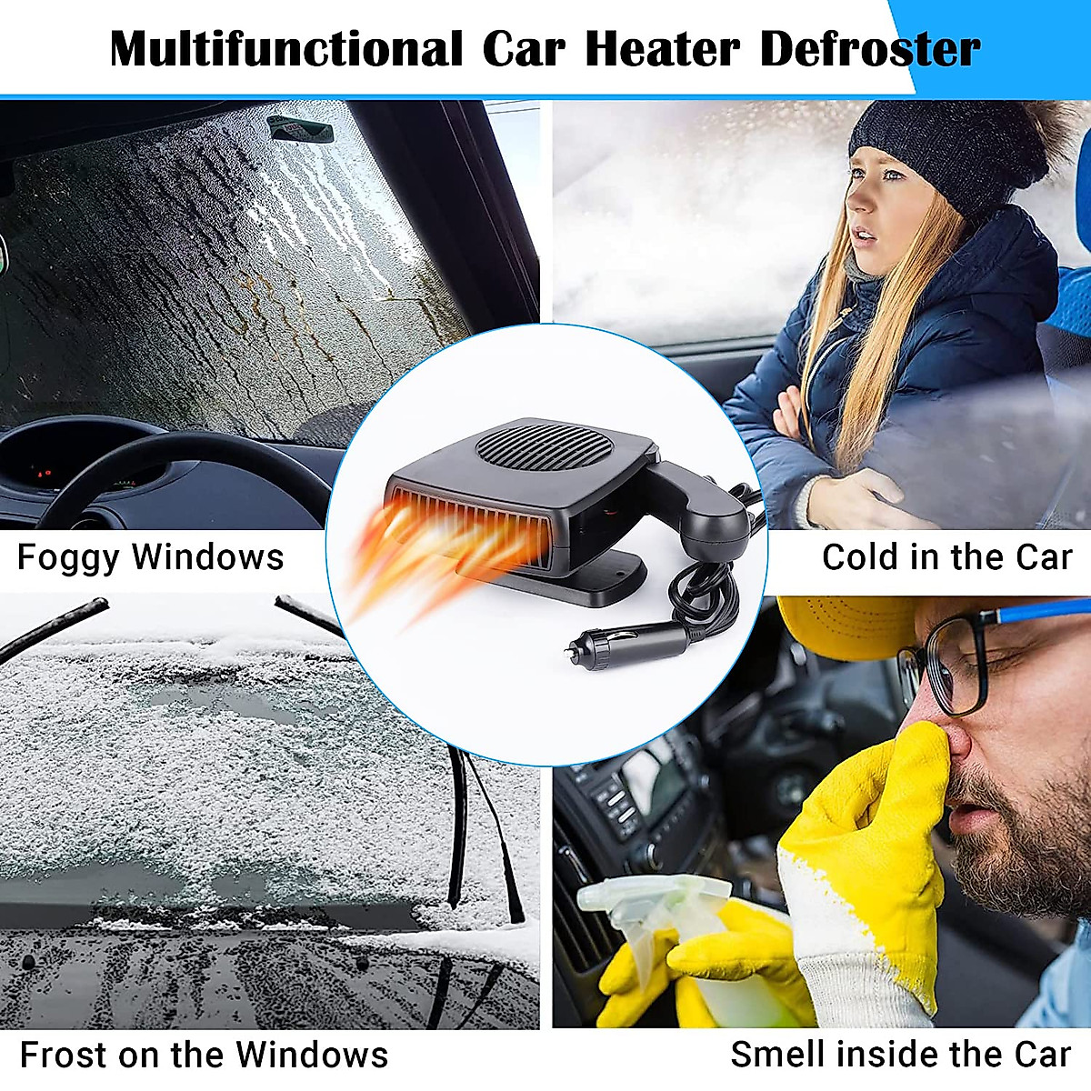 12V Car Heater,Portable 200W High Power 2 in 1 Fast Heating Defrost Defogger,Plug The Cigarette Lighter Directly Into The Cigarette Lighter Hole Of The Car, Suitable for all cars