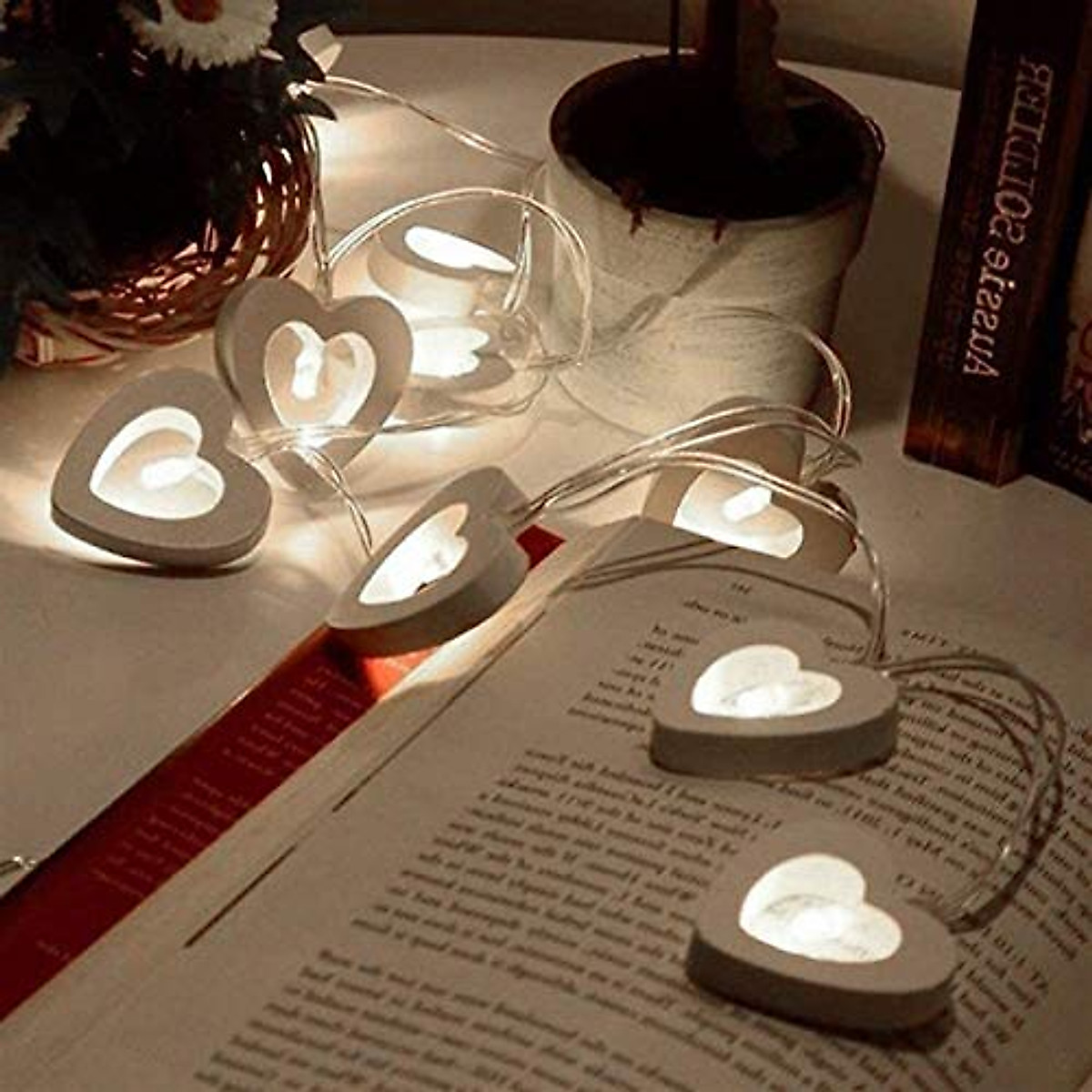 ZSMPY Fairy Lights Wooden Heart Fairy Light Battery Power Supply Decorative 10 LED String Lights for Christmas Tree Xmas Party Wedding Events Indoor Garden Home Festival Birthday Halloween Decoration