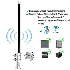 10dBi Outdoor for LoRa Gateway 915MHz Antenna Omni Directional Fiberglass Antenna WiFi N Tyle Male Glass Mount Antennas for LoRa Helium HNT Mining (or Anything Else 900-950Mhz) Brackets Included